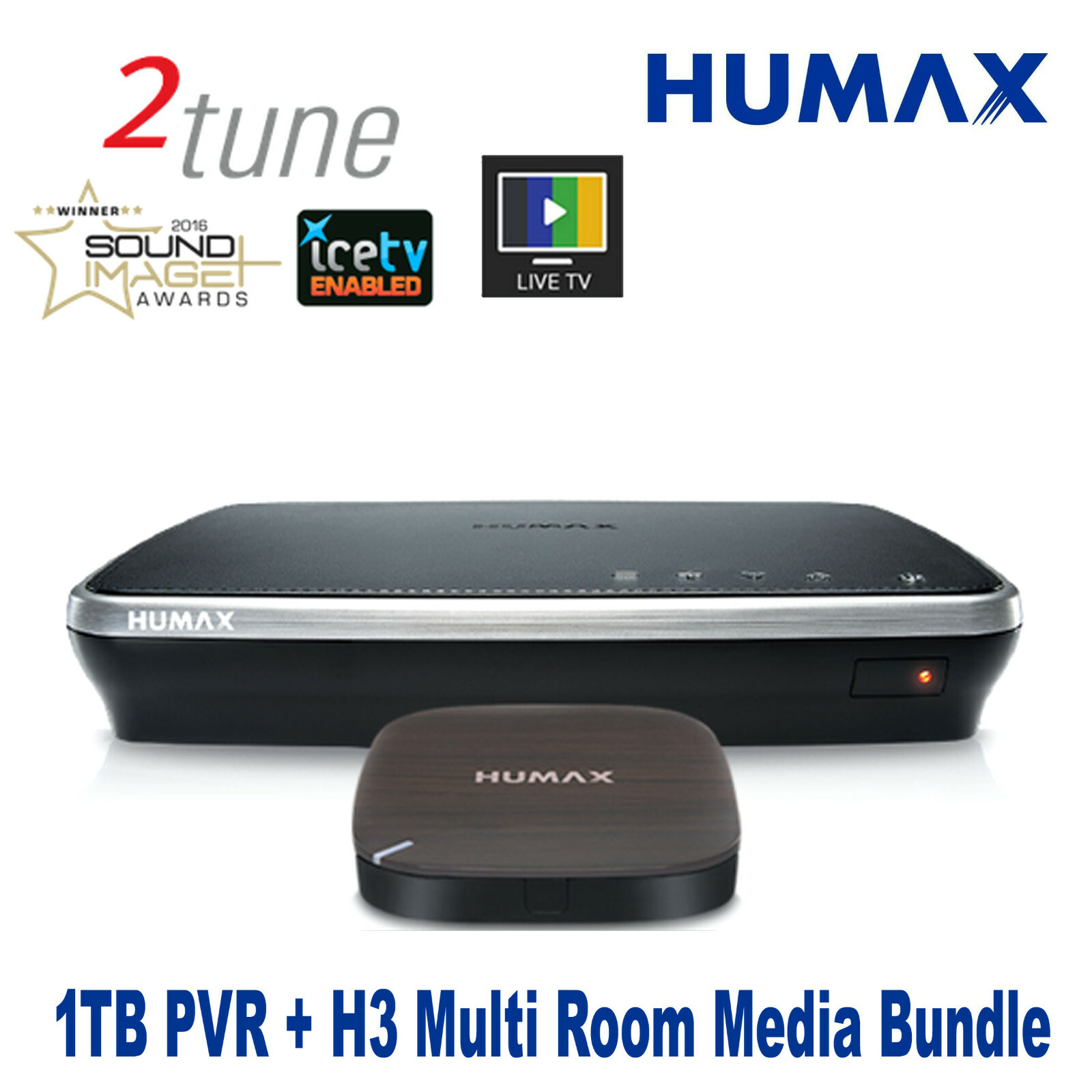 HUMAX 1TB HDD DIGITAL HD TV RECORDER PVR 2TUNE + H3 MEDIA HUB COMBO ...