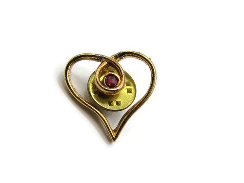 Vintage Open Heart Lapel Pin Gold Tone Swirl Pink Rhinestone Tie Tack ...