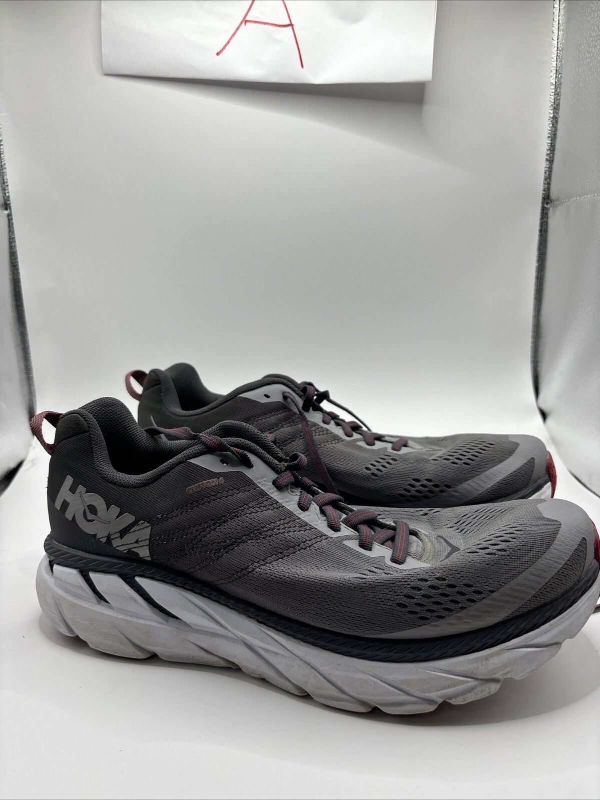 Hoka One One Mens Clifton 6 1102872 GOBS Gray Running Shoes Lace Up ...