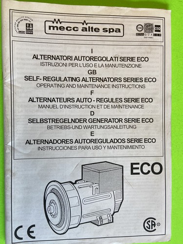 Mecc Alte Spa Self-Regulating Alternator Eco Operating & Maintenance ...