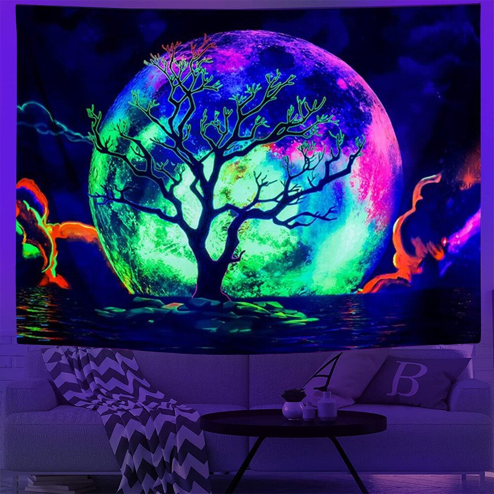Moonlight Magic Tree Polyester Fluorescent Tapestry for Room Decor ...