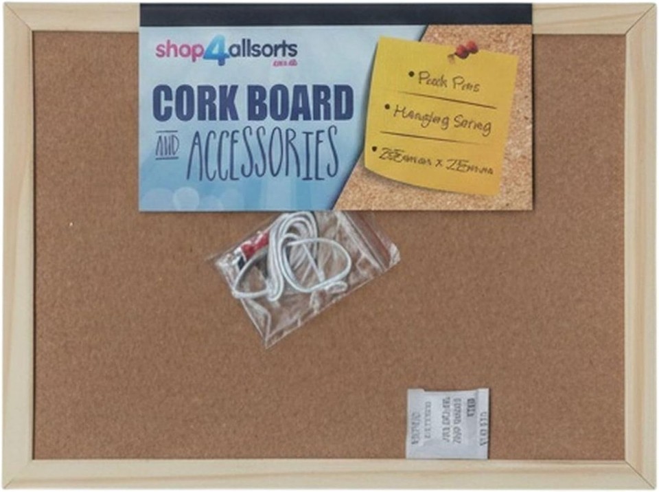 12 Small Cork Notice Pin Memo Board with 2 Pushpins and Hanging Thread ...