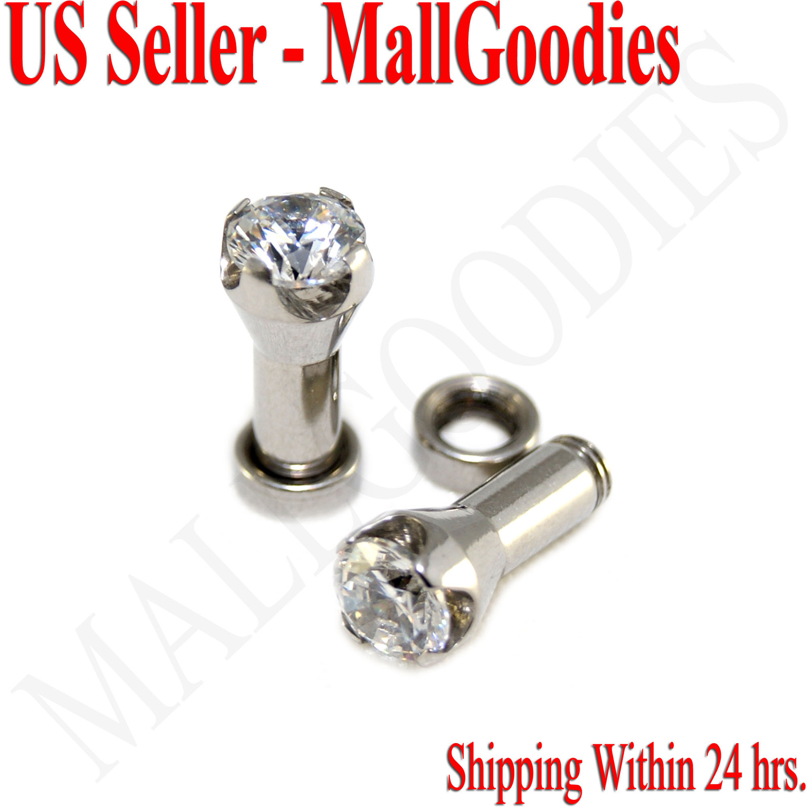 1255 Screw-on / fit Clear Solid CZ Prongs Ear Plugs Retainers 6 Gauge ...