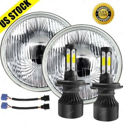 7" inch Sealed Beam Headlight Conversion High/Low Beam Chrome + 100W H4 ...