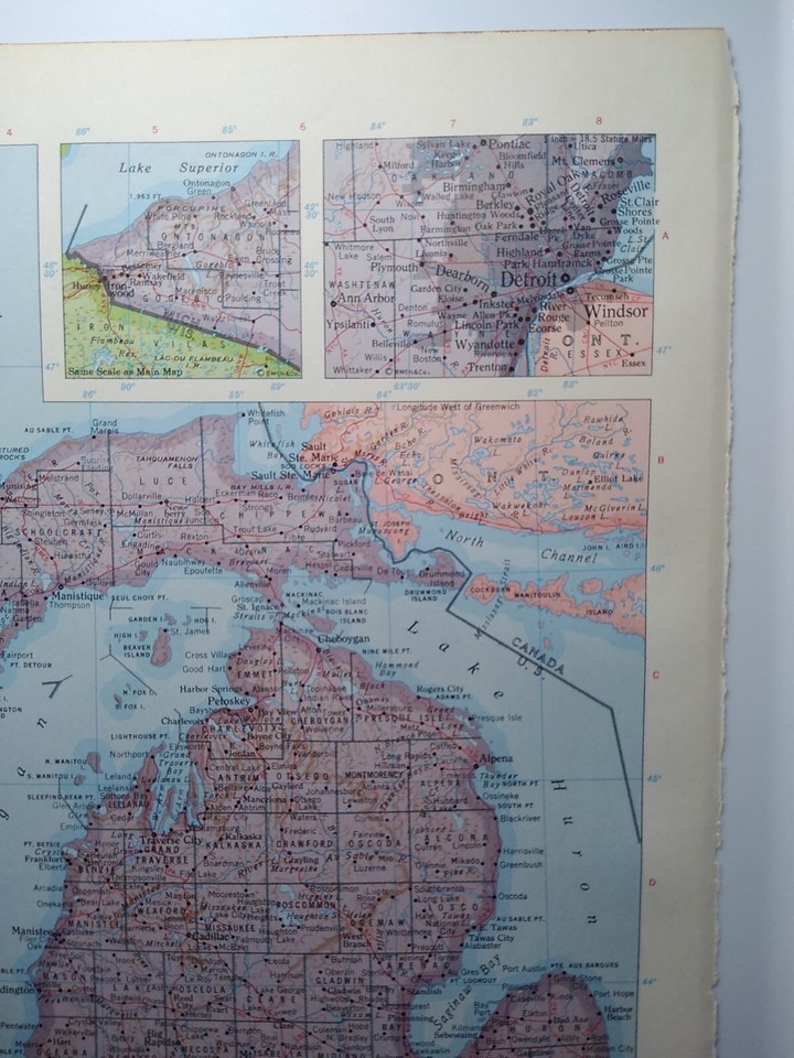 Vintage MICHIGAN Atlas Map 1965 MSM Rand McNally Cosmopolitan World ...