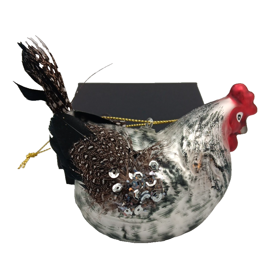 Blown Glass Rooster Bird Feather Embellished Sequin Beads Christmas ...