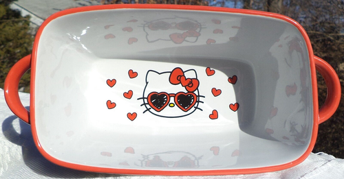 HELLO KITTY Valentines Day HEARTS CERAMIC Baking Bread Loaf Pan BRAND ...