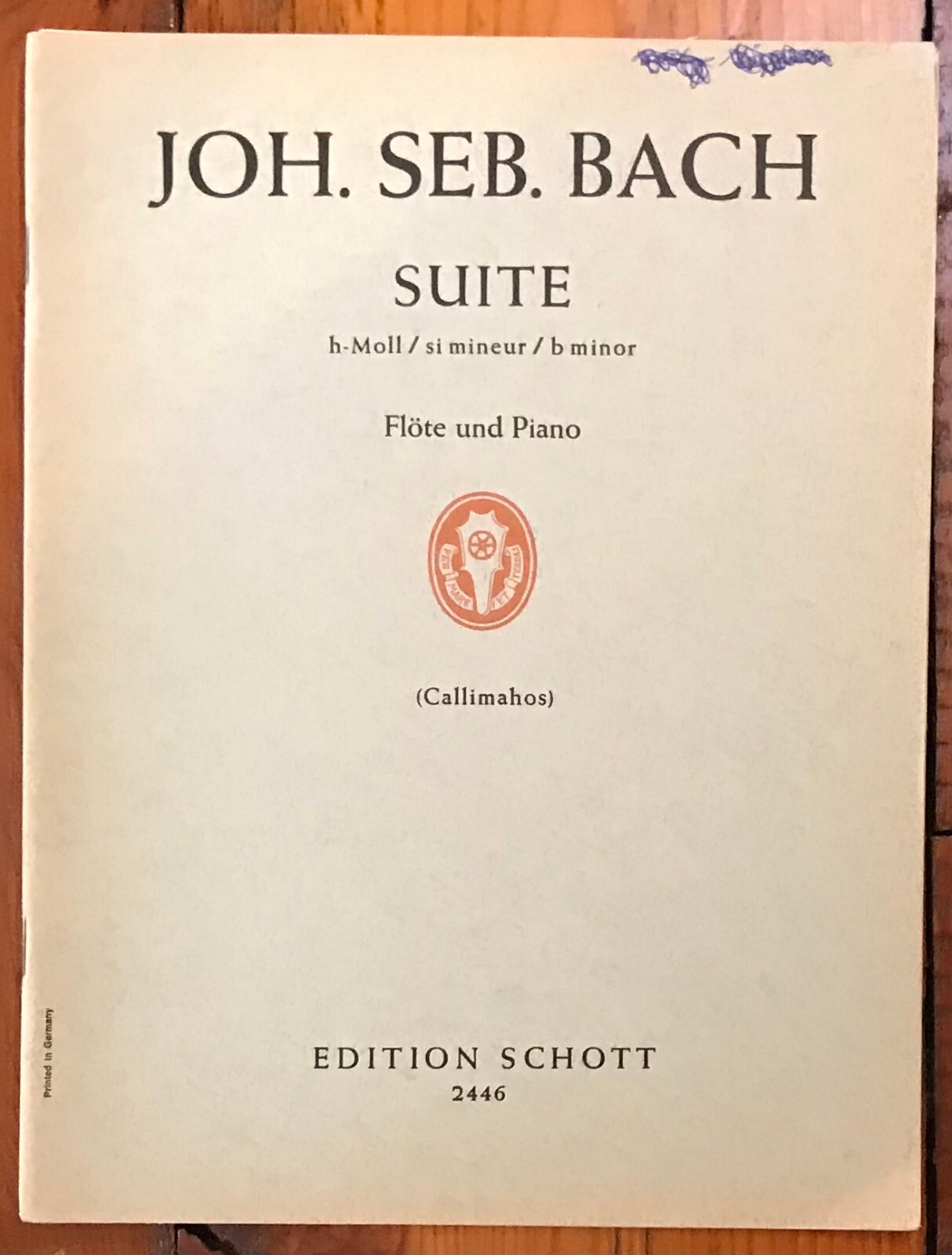 BACH "SUITE IN B MINOR FOR FLUTE AND PIANO" SCHOTT PB VG+ W/SEPARATE ...
