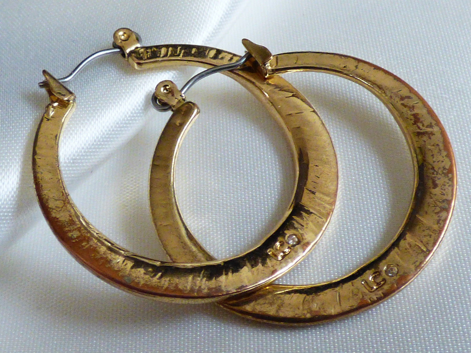VTG LC signed gold tone metal crystal hoop earrings 1 1/4"L | eBay
