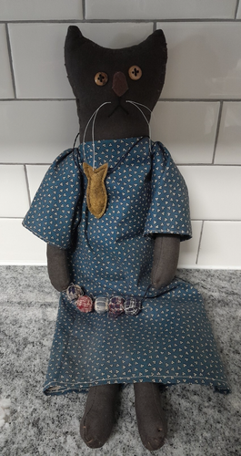 Handmade Primitive Folk Art Stuffed Kitty Cat Figurine 20" Excellent | eBay