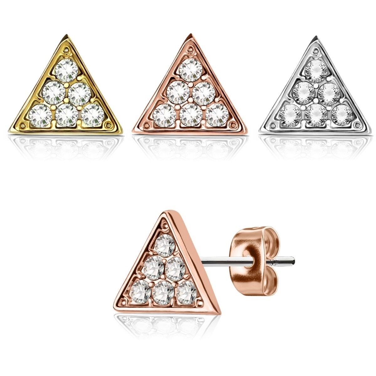 TRIANGLE SHAPE BLING GEOMETRIC STUD EARRINGS 316L STEEL POST (Sold In ...