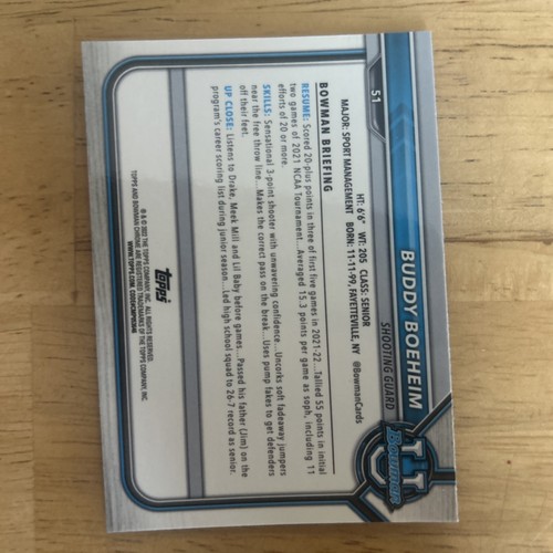 Buddy Boeheim 1st Chrome 2021-22 Bowman U #51 Pink Refractor Syracuse ...