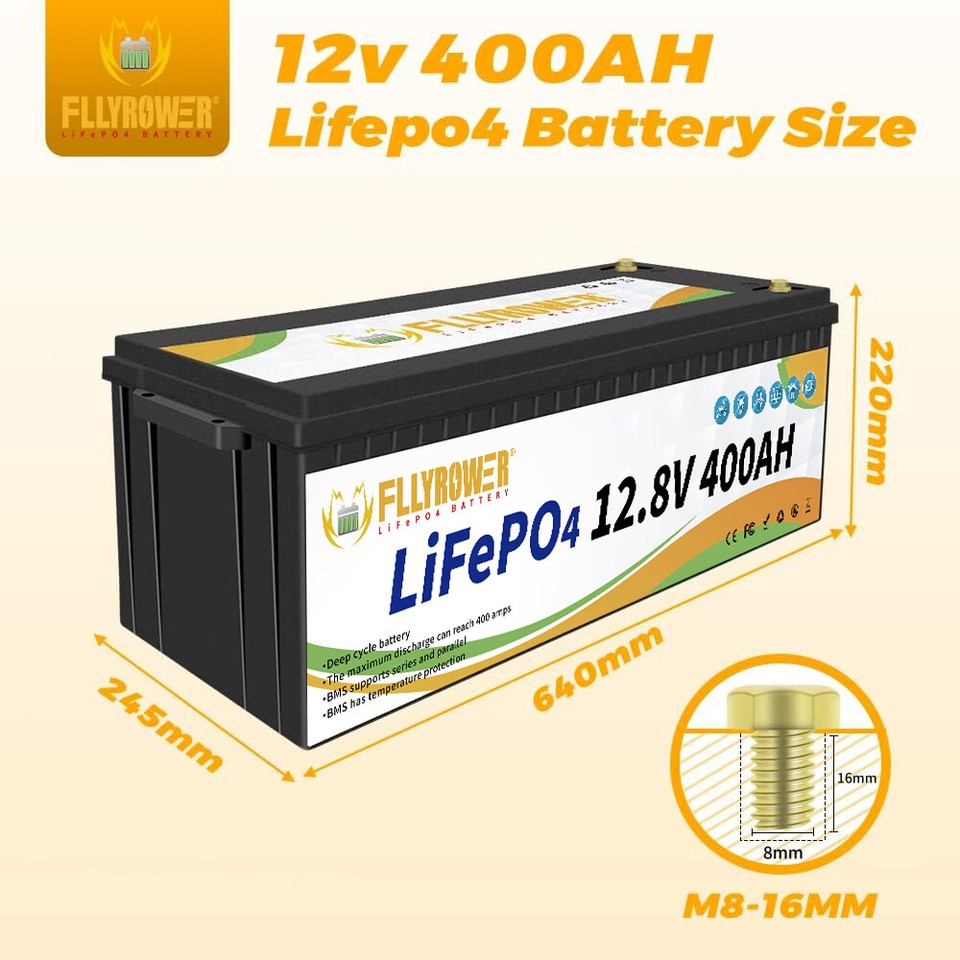 LiFePO4 12V 400Ah Lithium Battery BMS 8000+ Deep Cycles Marine RV ...