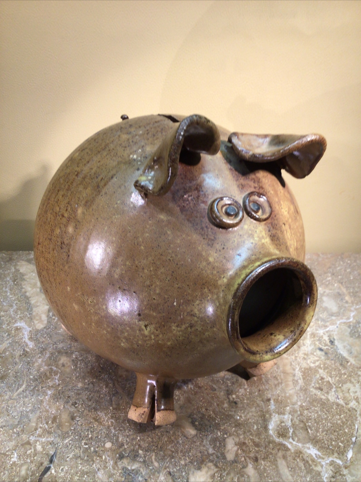 Vintage Studio Art Pottery/Stoneware Crock PIG Piggy Bank Signed “NK ...