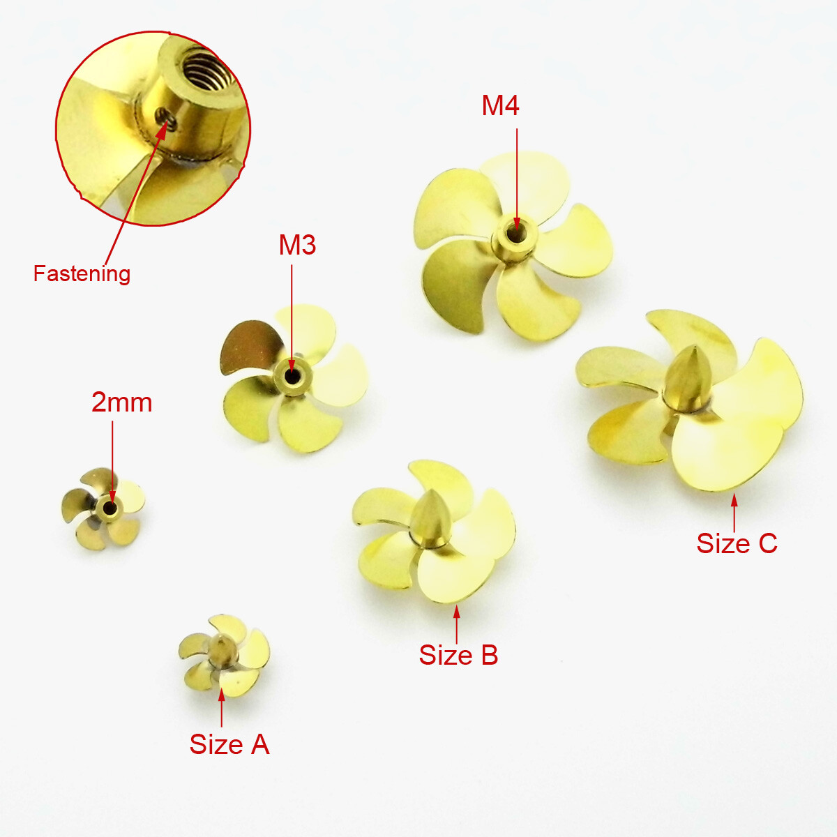 5-Blades Copper Propeller Dia. 12/24/35mm 2mm/M3/M4 Shaft Prop for RC ...