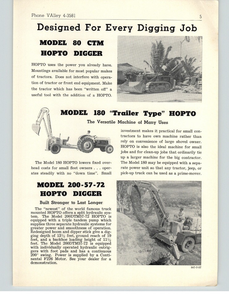 1957 PAPER AD 2 PG Hopto Model 360 Digger Crawler Tractor Dozer ...