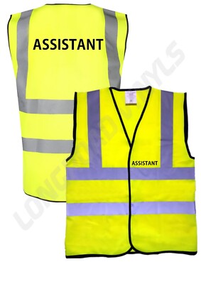 Hi Vis ASSISTANT Vest Yellow Waistcoat Safety Work Reflective size ...