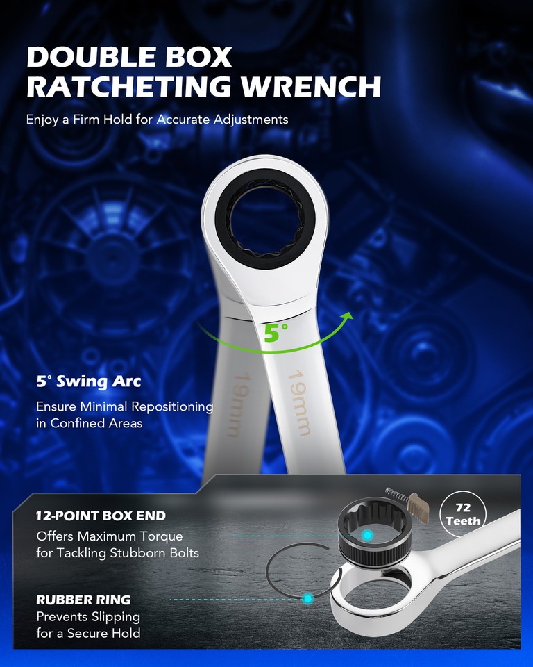 OMT Ratcheting Serpentine Belt Tool Set w Adapters Wrench Metric ...