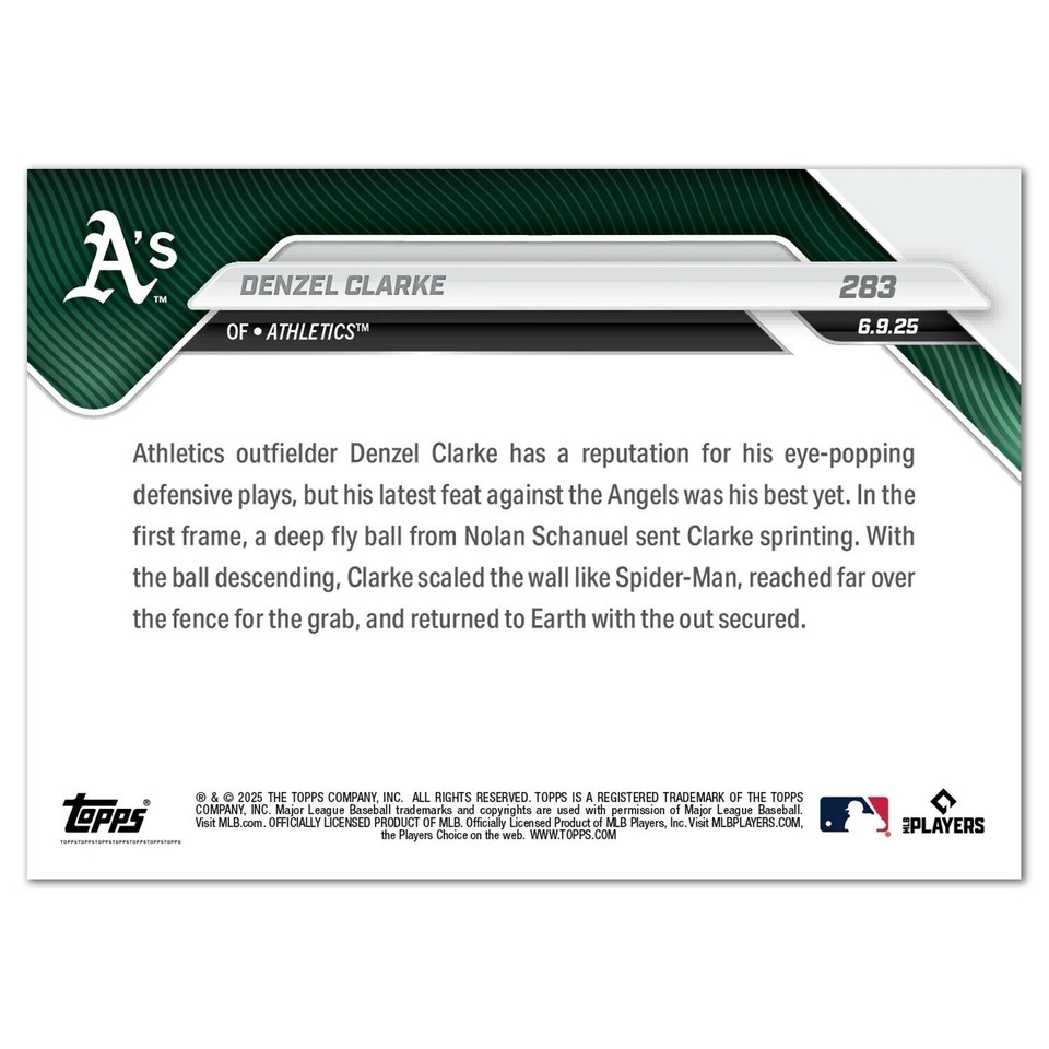 2025 MLB Topps NOW #283 DENZEL CLARKE Athletics Rookie - QTY | eBay