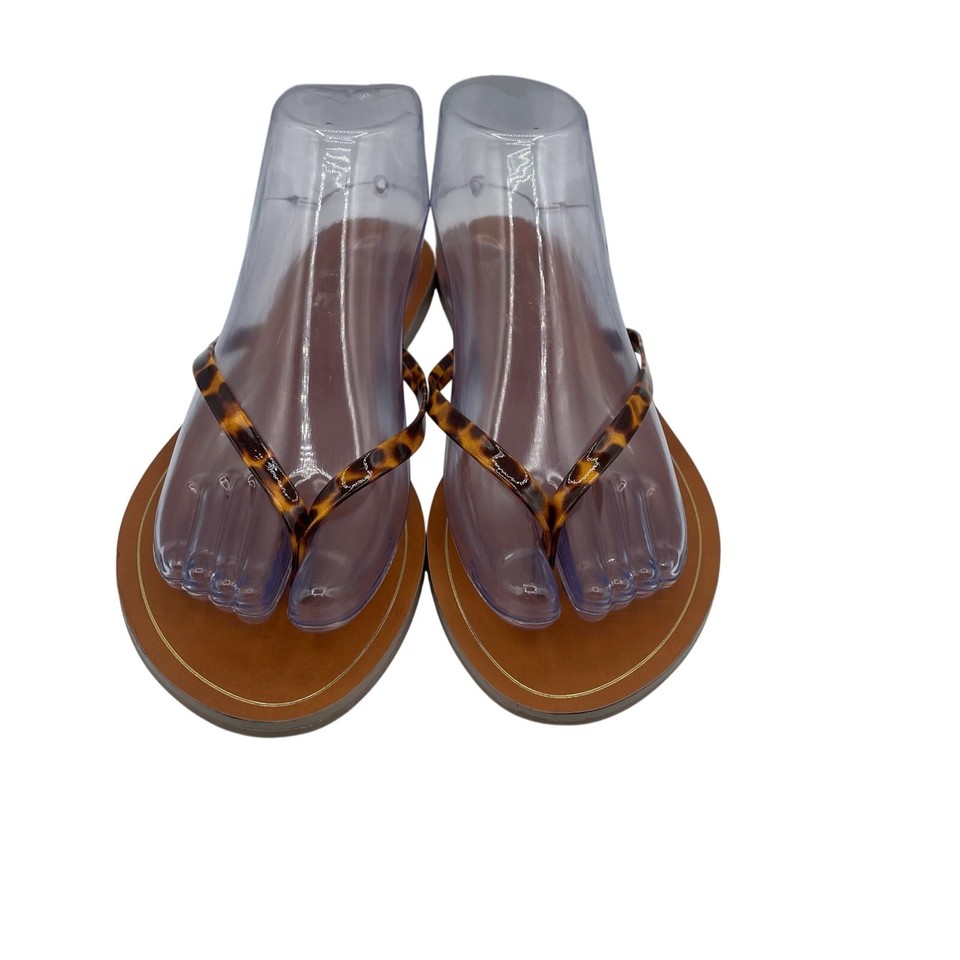 J Crew Thong Sandals Leopard Italy Leather Flip Flops Womens 8 | eBay