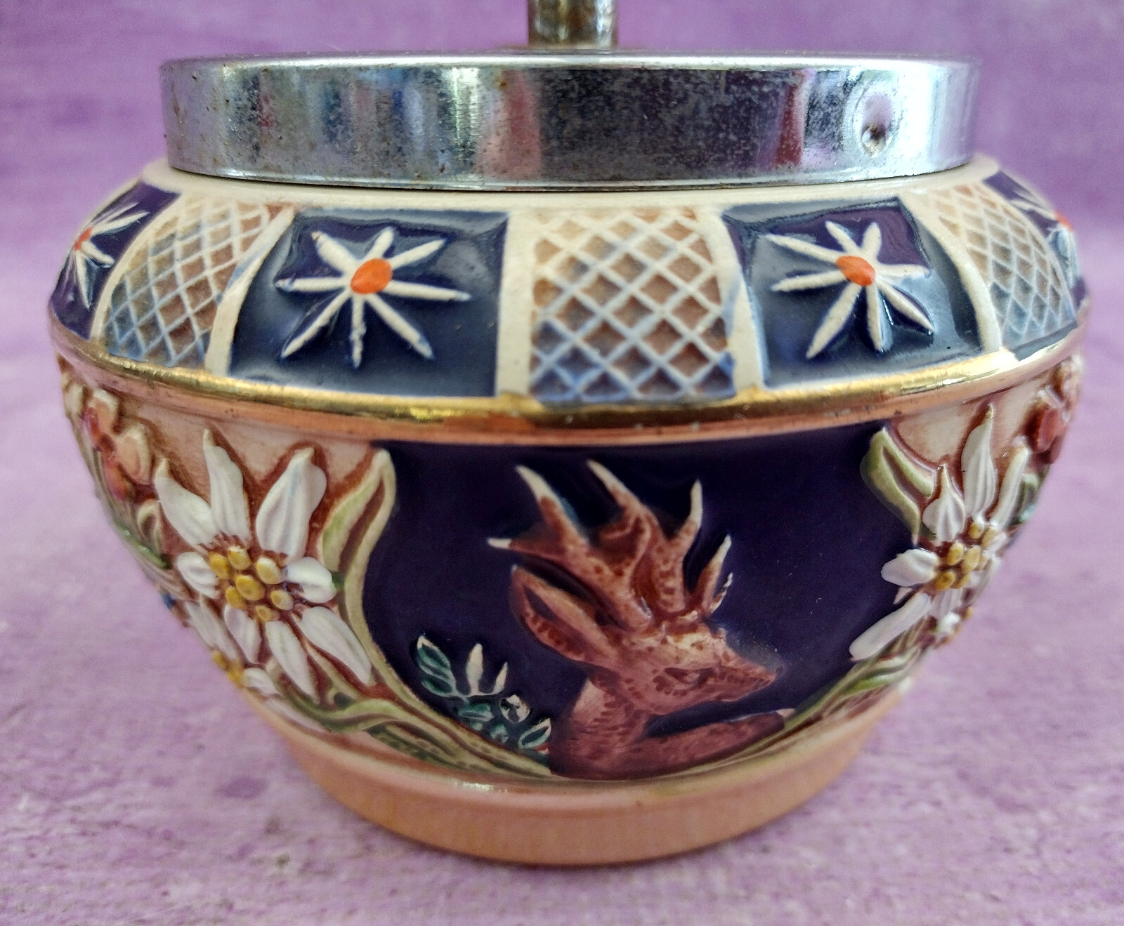 Gerz Germany Spinning Ashtray Stoneware Metal Top Handgemalt 24 ...