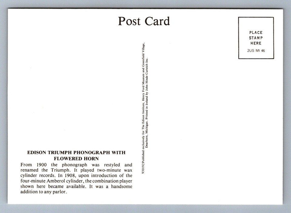 Postcard Vtg Edison Triumph Phonograph With Flowered Horn Record Player ...