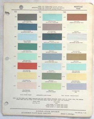 1958 PONTIAC PPG COLOR PAINT CHIP CHART ALL MODELS ORIGINAL | eBay