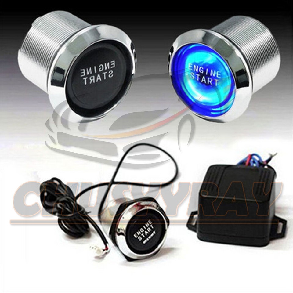 12V Racing Blue LED Engine Push Start Button Switch Ignition Starter ...