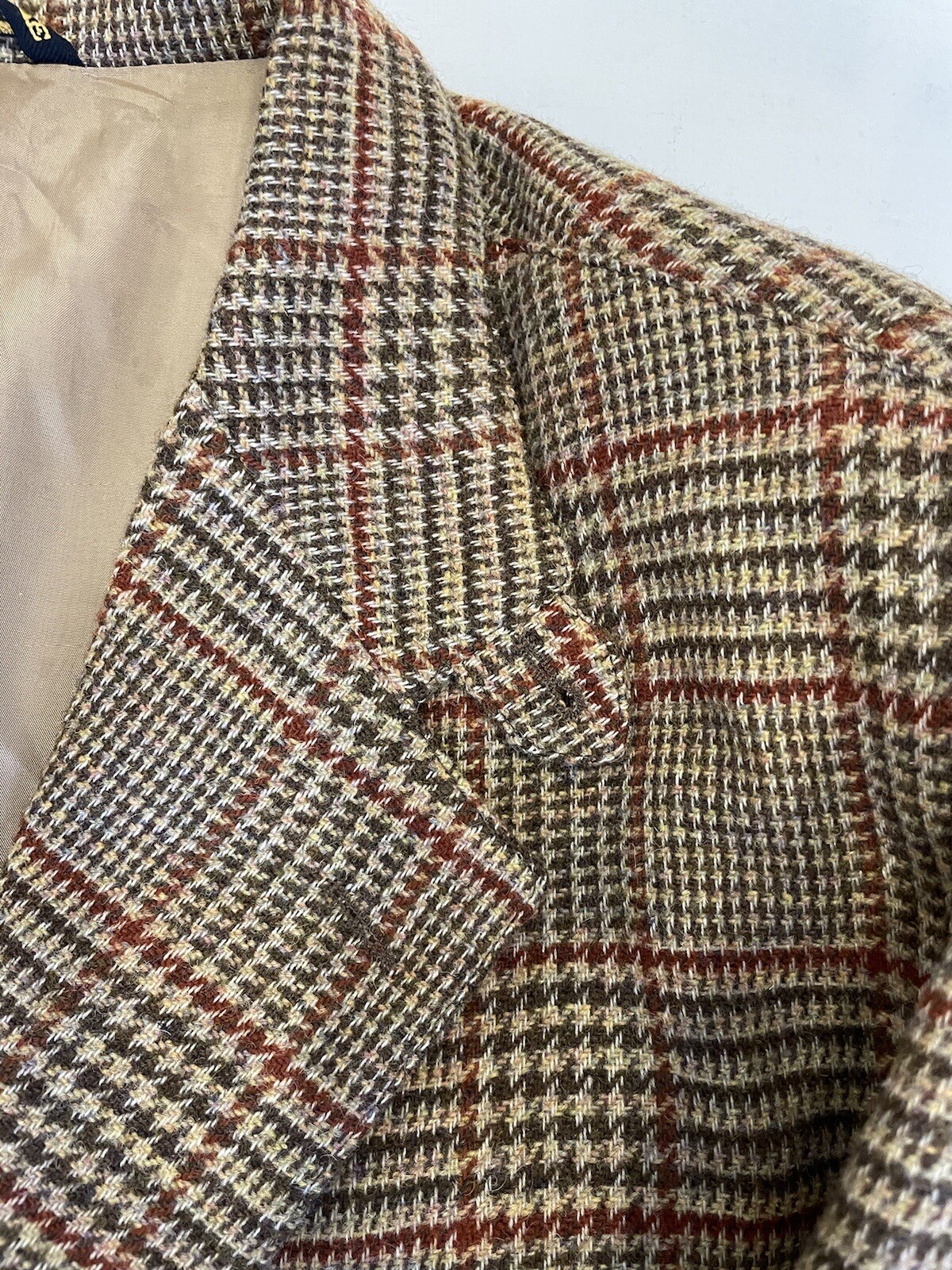 Faconnable Made in Italy Vintage Leather Trim Wool Check Tweed 3-Button ...