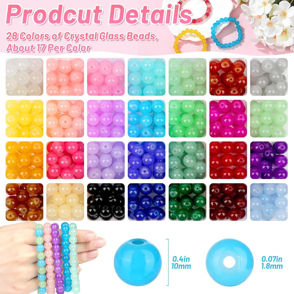 476 Pieces 10Mm round Glass Beads for Jewelry Making, 28 Colors Crystal ...