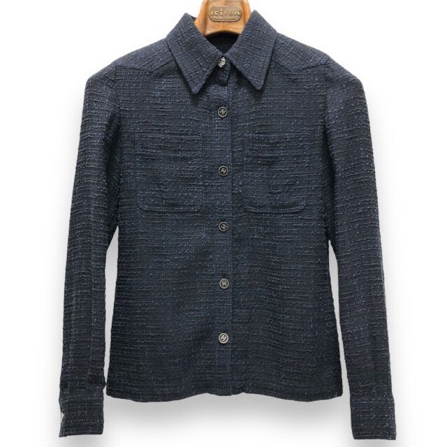 CHANEL Coco Mark Button Tweed Shirt Jacket Blouson Women CHANEL Coco Mark Button Tweed Shirt Jacket Blouson Women