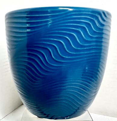NEW Blue Ceramic Planter Pot with Embossed Optical Design 4.75" | eBay