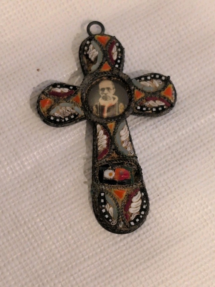 Antique Micro Mosaic 2" Cross Pendant Pope Pius XII | eBay