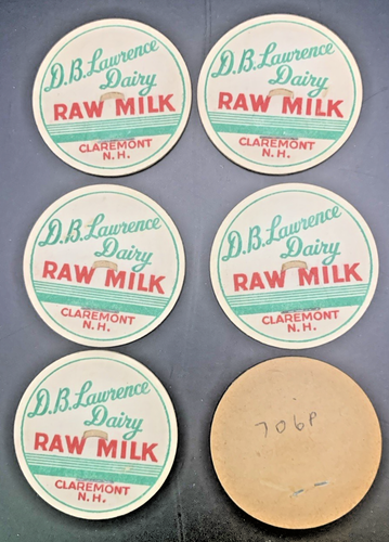 Six Milk Bottle Caps - D. B. Lawrence Dairy - Claremont, NH Raw Milk | eBay
