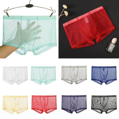 Sexy Mens Mesh See Through Stretch Boxer Briefs Shorts Trunks Lingerie ...