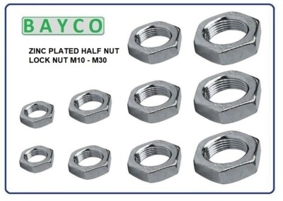 LOCK NUT BZP HALF NUT SIZE M10 TO M30 ZINC PLATED METRIC SIZES HEX LOCK ...