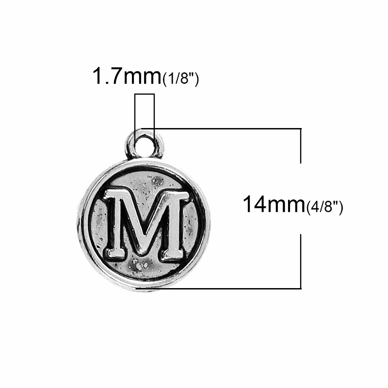 Alphabet Initial Letter "M" 14mm Silver Plated Charms C5875 - 5, 10 ...