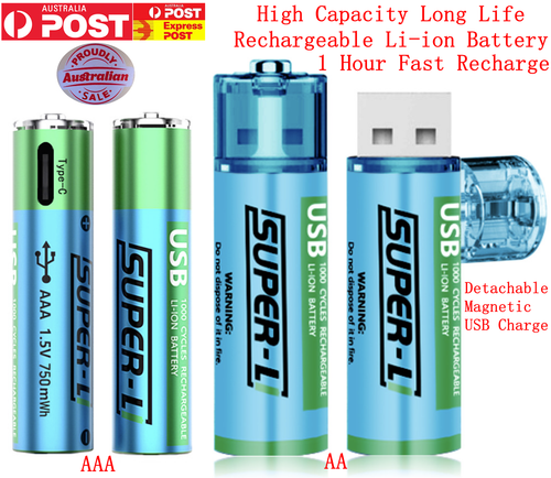 Green AA / AAA Rechargeable Li-ion Lithium Battery High Capacity Type-c ...