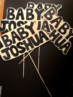Baby Joshua Glittery Black Lettering Centerpiece Sticks Lot of 4 Bday ...