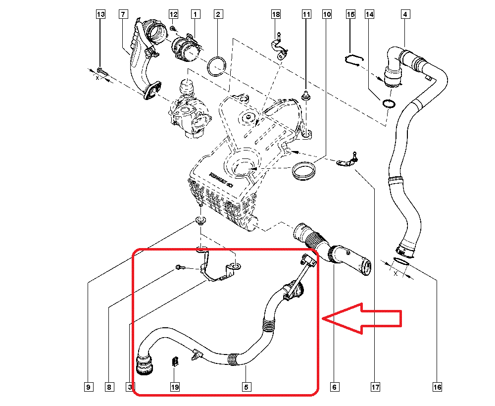 Ladeluftleitung Rohr für Dacia Duster SUV 1.5 dCi / 1.5 dCi 4x4 ...