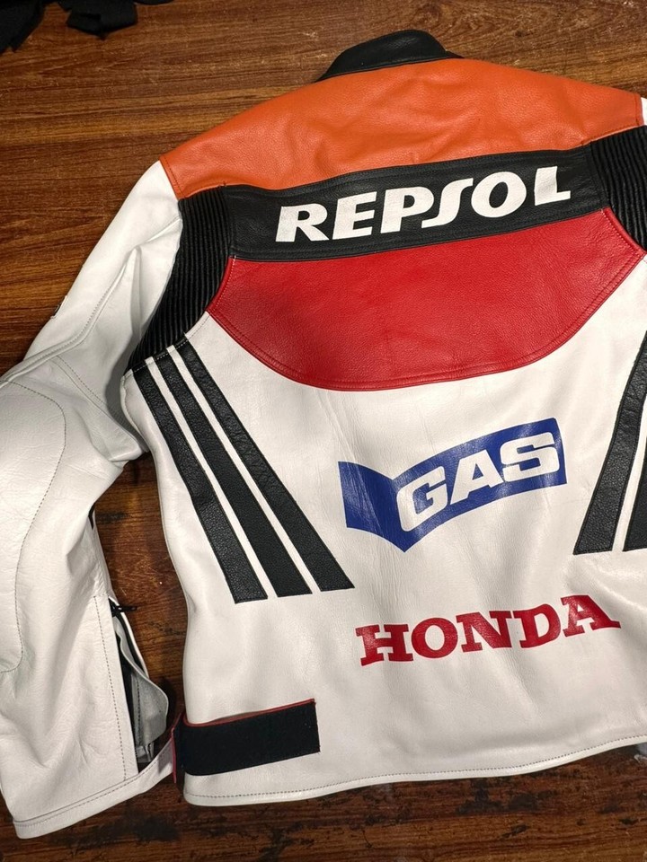 HONDA REPSOL Motorbike Cowhide Leather Jacket Bikers Racing Motorcycle ...
