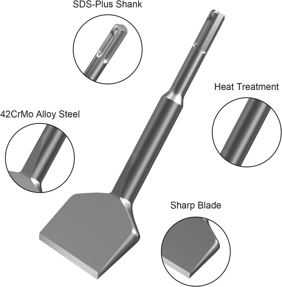 TOOVEM 2PC 3 Inch SDS Plus Chisel Bit Wide Cranked Angled Bent Tile ...