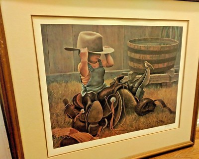 Norberto Buddy Reyes lighograph signed Little Cowboy Child Boy Western ...