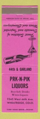 Matchbook Cover - Prk N Pik Liquors Wheatridge Colorado | eBay