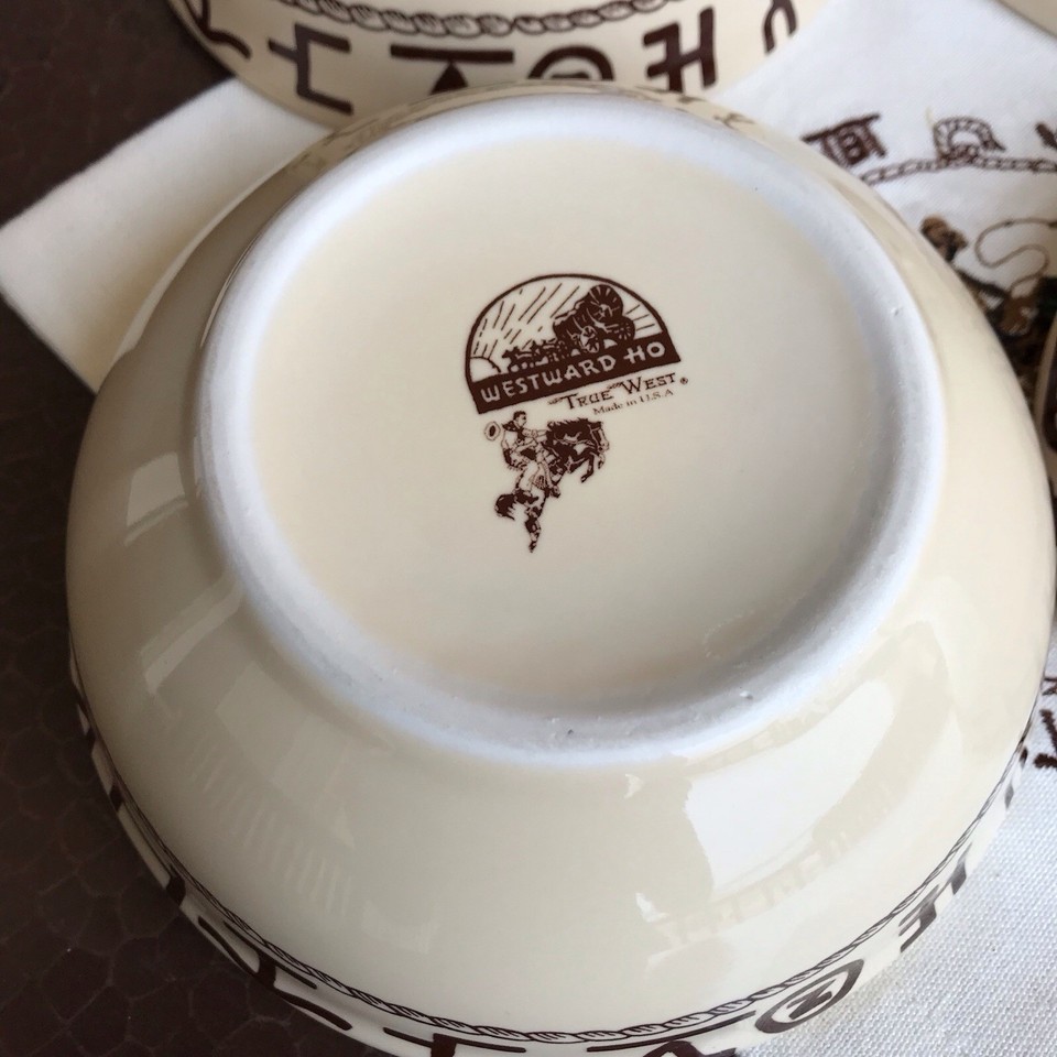 4 True West Westward Ho Rodeo Pattern Western Soup Bowls | eBay