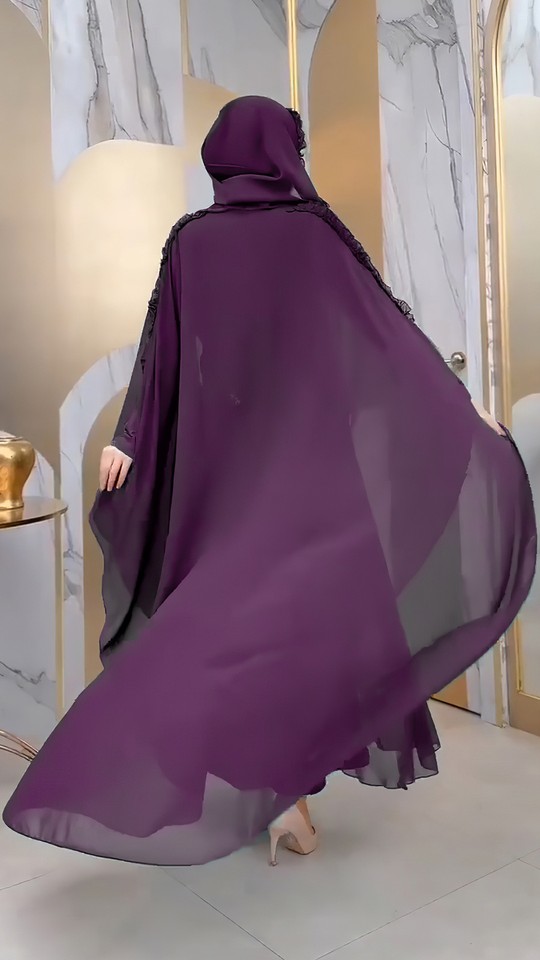 Abaya Women Chiffon Hooded Kaftan Long Dress Set Muslim Burqa Evening ...