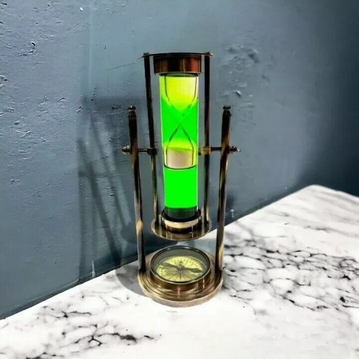 9" Green Brass Liquid Sand Timer Nautical Hourglass". | eBay