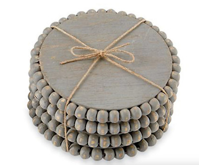 NEW! Set of 4 Gray Beaded Wood Coasters Distressed Beaded Edges ...