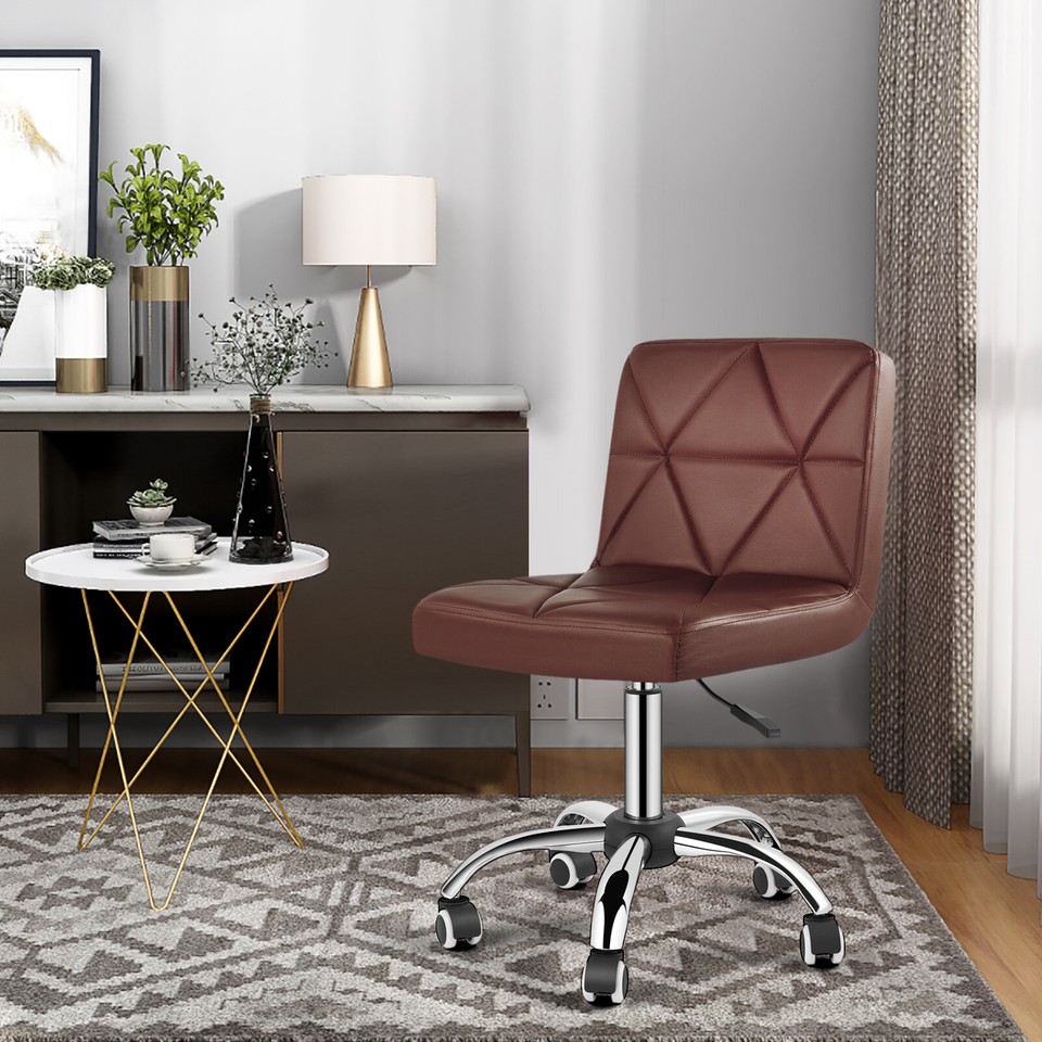Height Adjustable Armless Rolling Desk Task Chair PU Stool HomeOffice ...