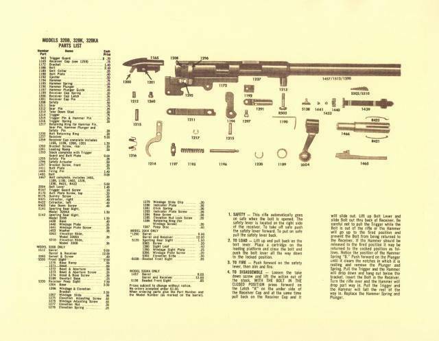 Mossberg Model 320B 320K 320KA Factory Parts & Instruction Sheet - Read ...